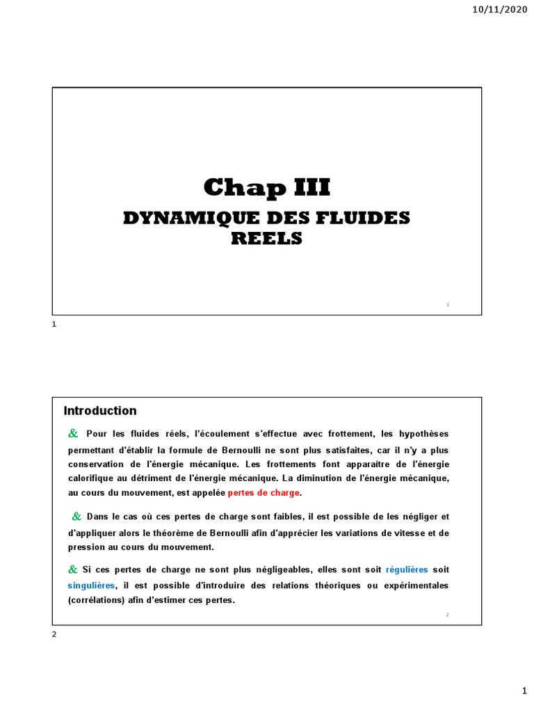 Dynamique Des Fluides Réels | PDF | Nombre de Reynolds | Écoulement laminaire