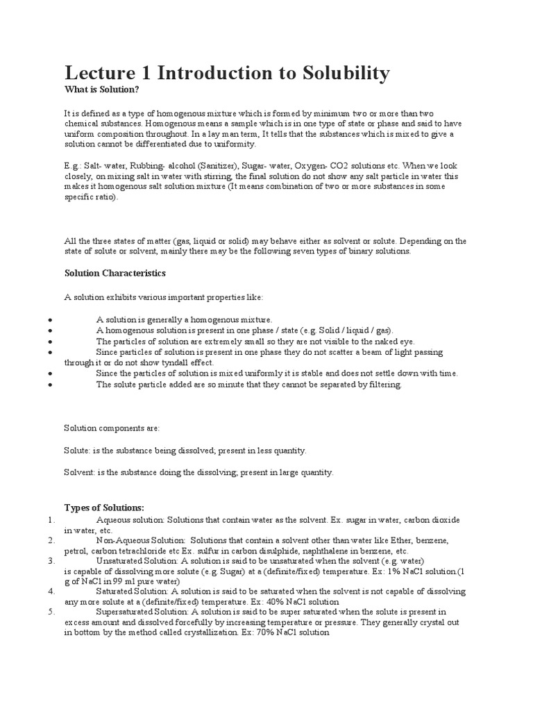 Lecture 1 Introduction To Solubility | PDF | Solvation | Solution