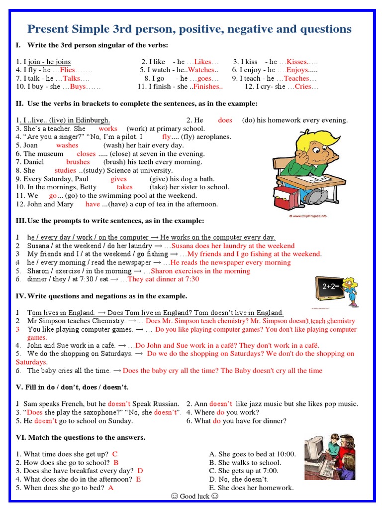 Present Simple 3rd Person, Positive, Negative and Questions | PDF ...