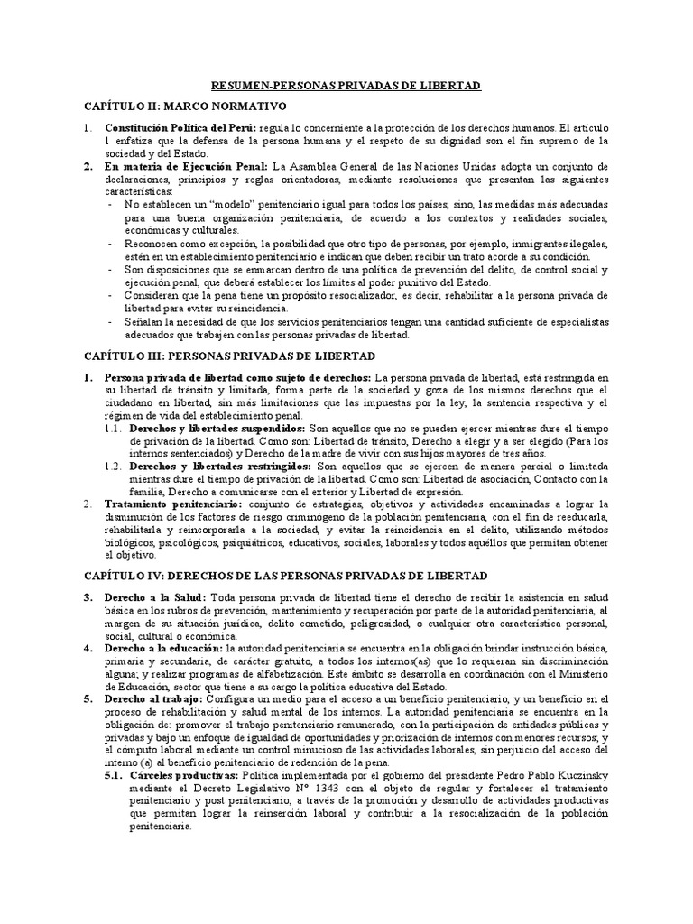 Resumen-Personas Privadas de Libertad | PDF | Prisión | Derecho penal