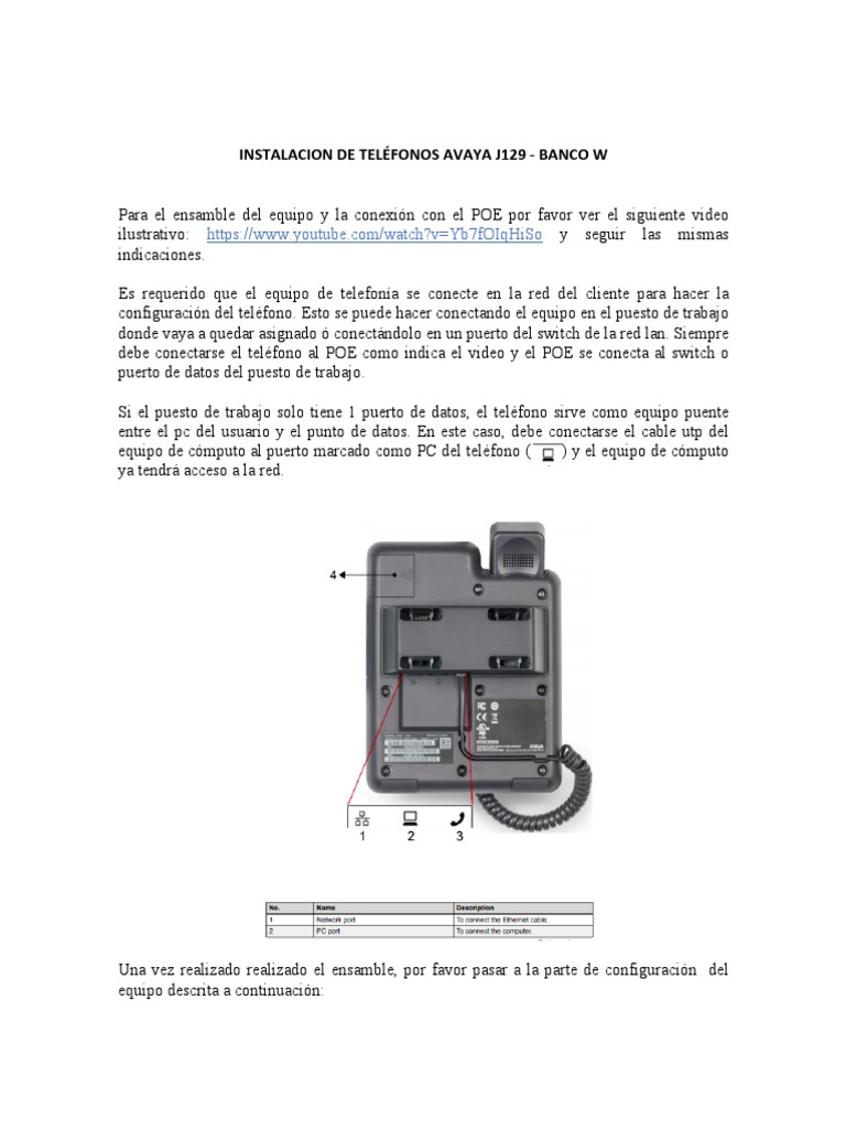 Manual Ensamble e Instalacion Telefonos Avaya J129 - Banco W | PDF | protocolo de Iniciacion de ...
