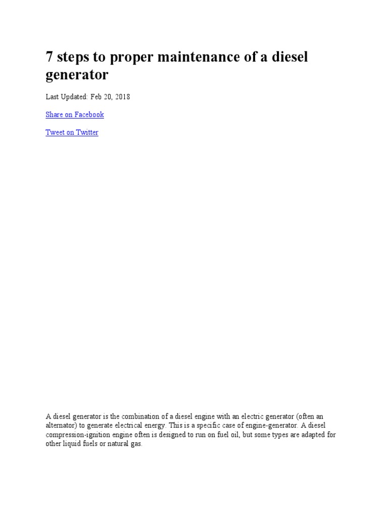 7 Steps To Proper Maintenance of A Diesel Generator | PDF
