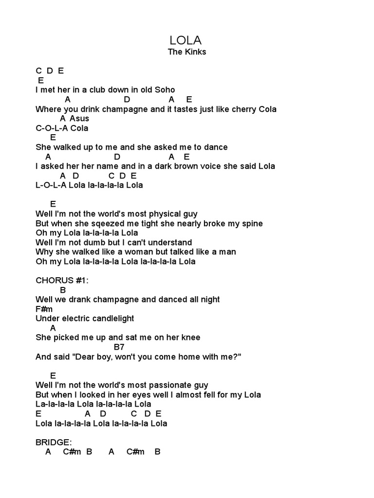 Lyrics to "Lola" by The Kinks | PDF | Art | Poetry