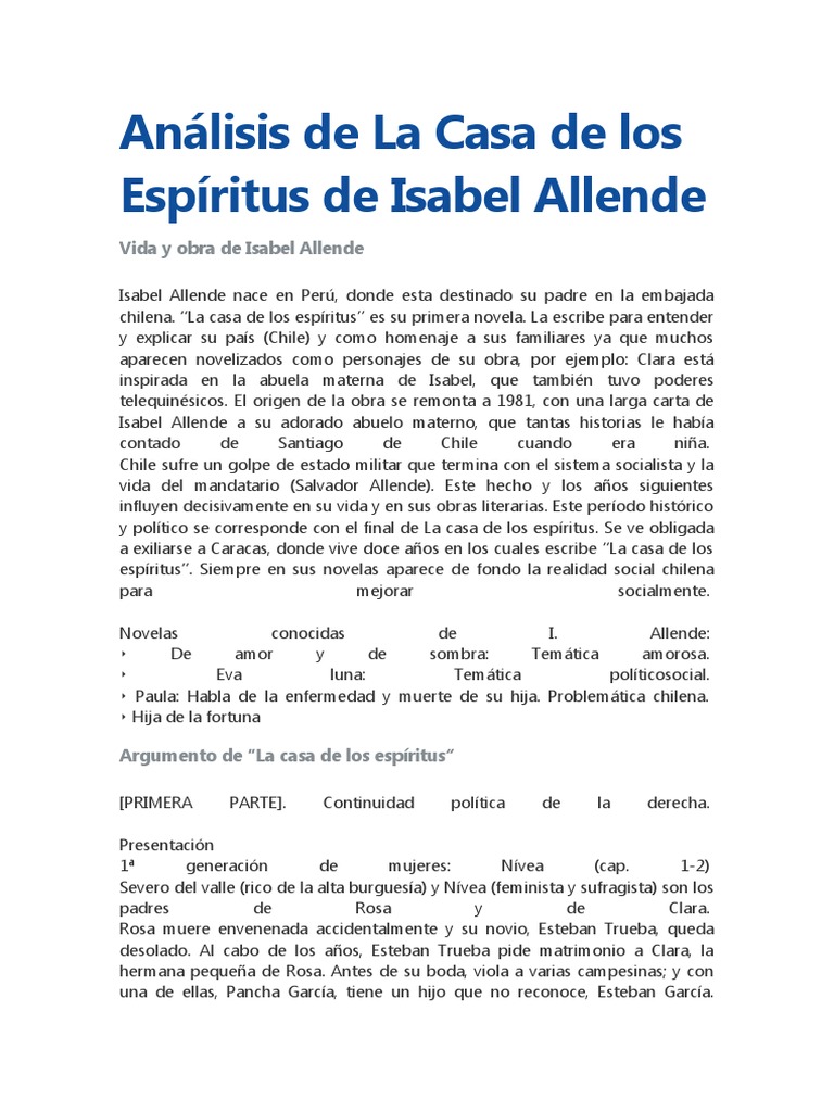 Análisis de La Casa de Los Espíritus de Isabel Allende | PDF