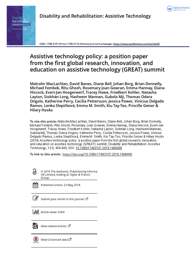 Assistive Technology Policy A Position Paper From The First Global ...