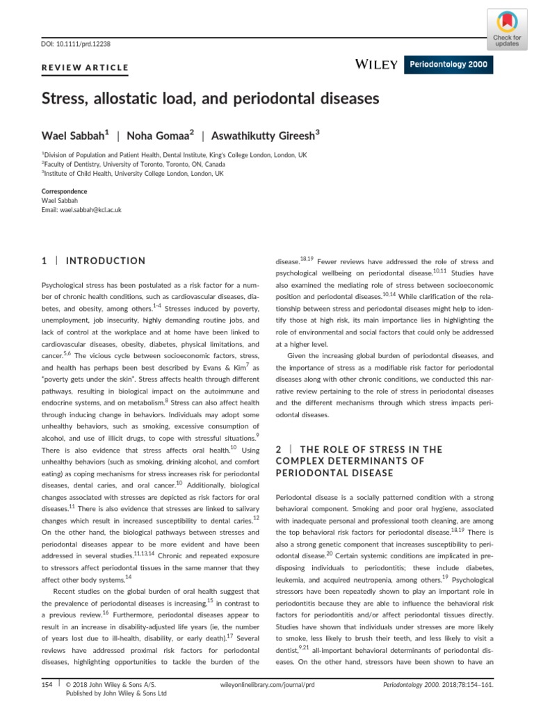 Stress, Allostatic Load, and Periodontal Diseases | PDF | Cortisol ... Stress, Allostatic Load, and Periodontal Diseases | PDF | Cortisol ...