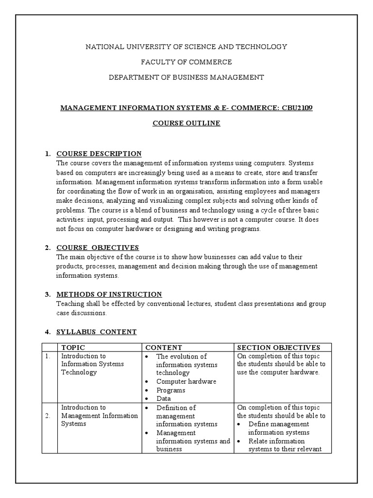 MIS & E-Commerce Course Outline | PDF | E Commerce | Information System