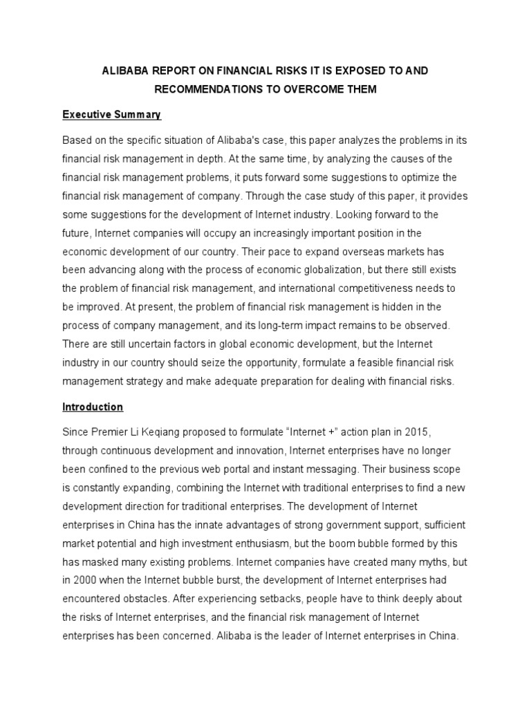 Alibaba Report On Financial Risks It Is Exposed To and Recommendations ...
