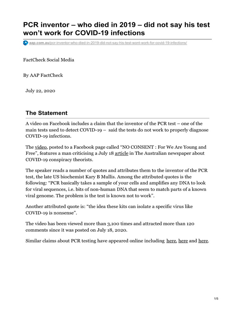 .au-PCR Inventor Who Died in 2019 Did Not Say His Test Wont Work For ...