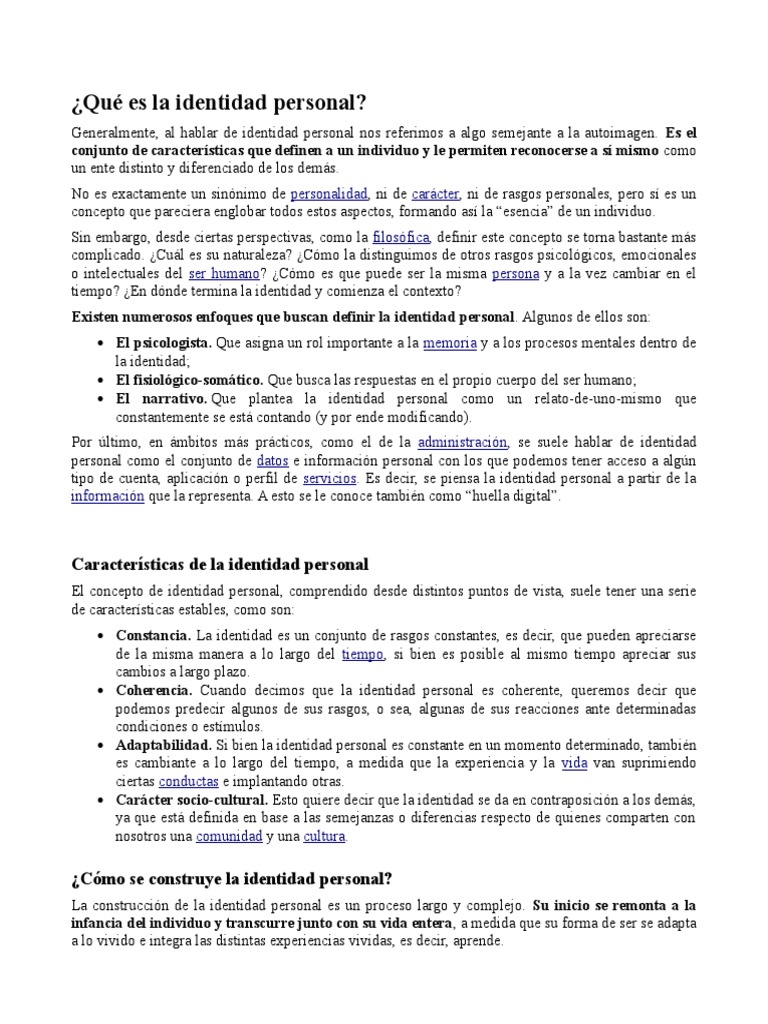 Identidad Personal | PDF | Concepto | Mente