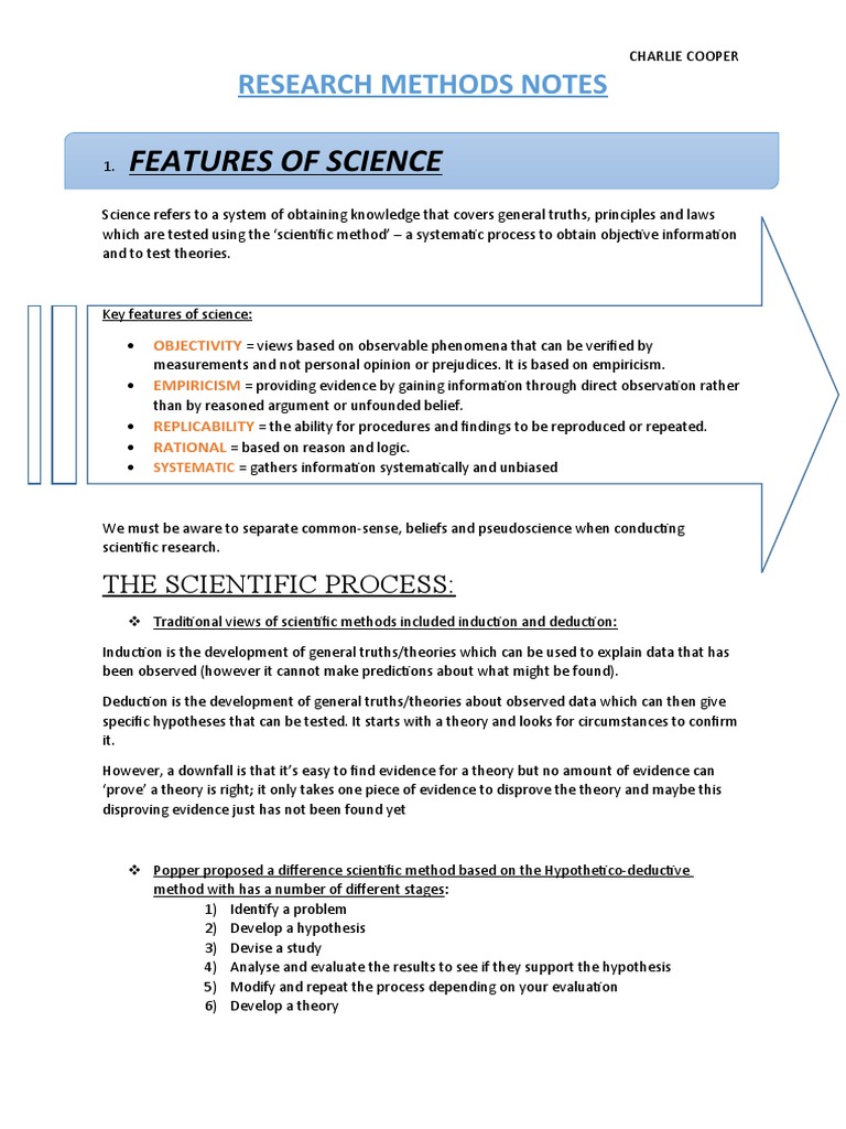 Features of Science: Research Methods Notes | PDF | Validity ...