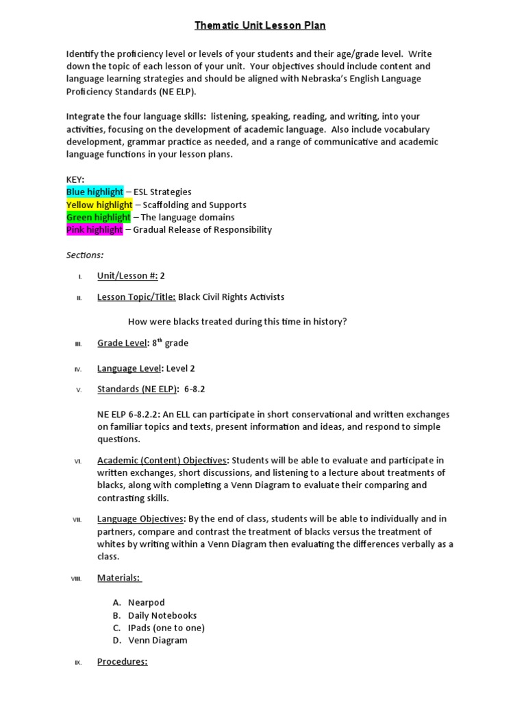 Sections:: Thematic Unit Lesson Plan | PDF | Lesson Plan | Education Theory