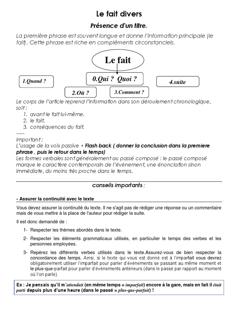 Comment Rédiger Les Faits Divers | PDF | Temps (grammaire) | Phrase