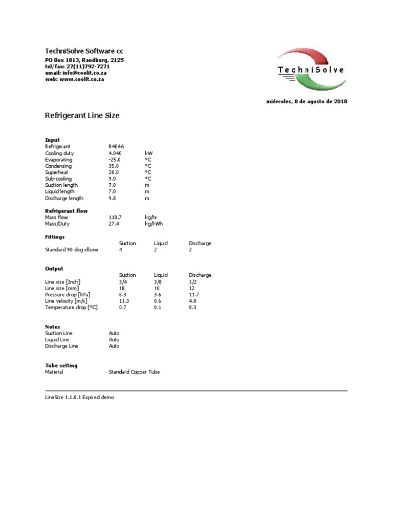 Refrigerant Line Sizing for R404A | PDF