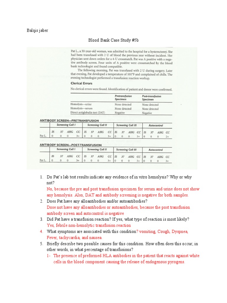 Blood Bank Case Study 5b | PDF | Blood Transfusion | Clinical Medicine
