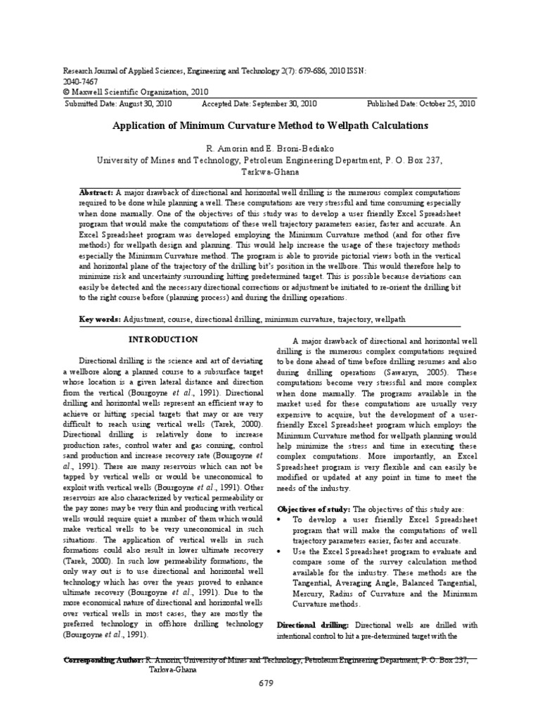 Application of Minimum Curvature Method To Wellpath Calculations | PDF ...