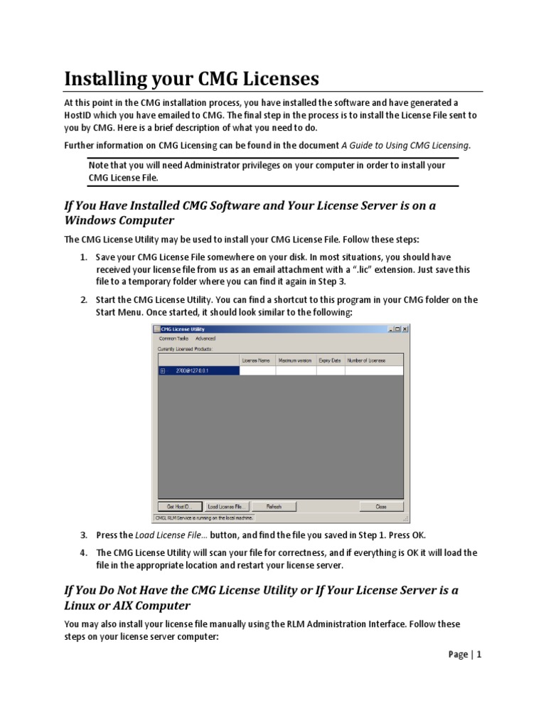 Installing Your CMG Licenses | PDF | Directory (Computing) | Computer File