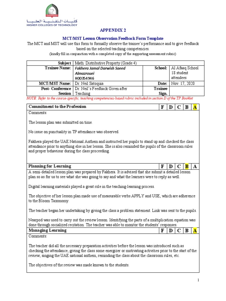 Third Observation For Fakhera | PDF | Lesson Plan | Teachers