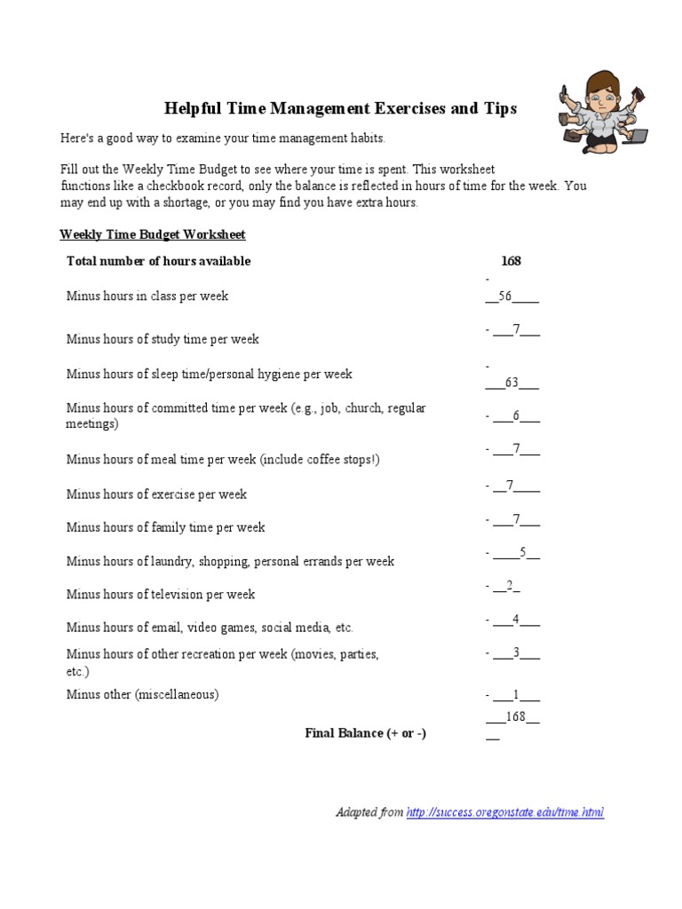 Helpful Time Management Exercises and Tips: Weekly Time Budget ...