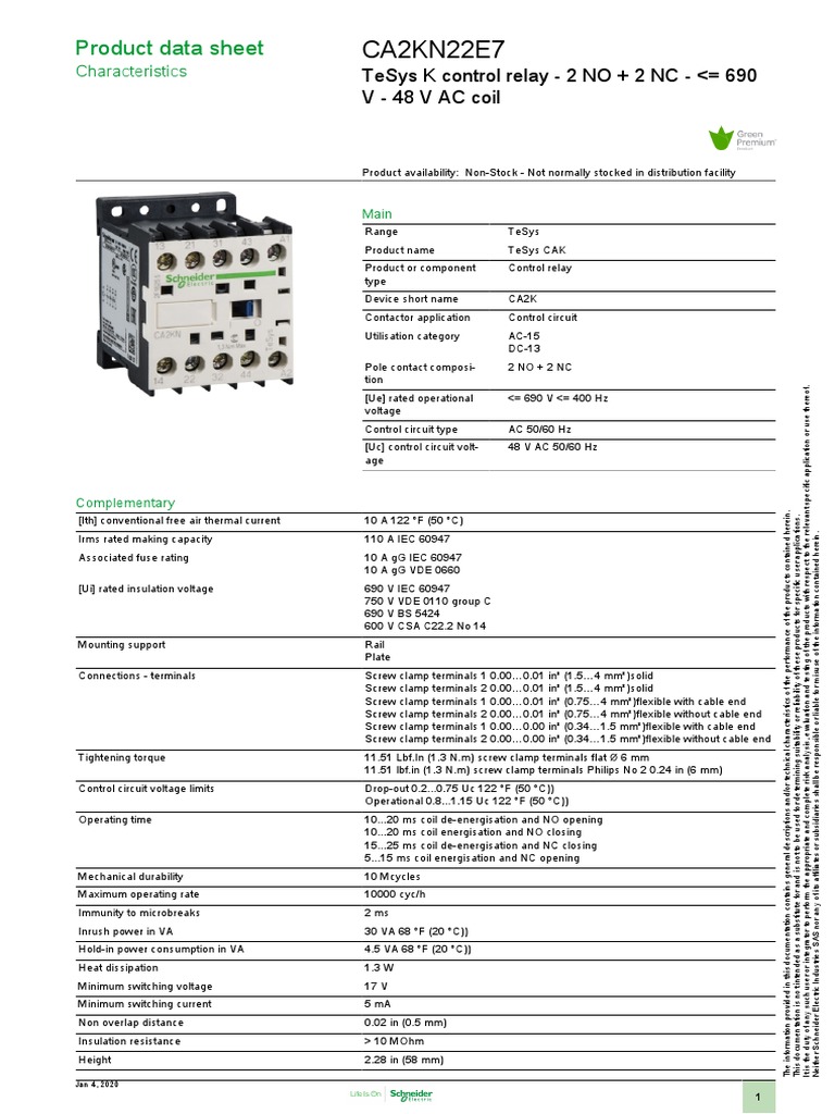 Schneider - Electric CA2KN22E7 Datasheet PDF | PDF | Components ...