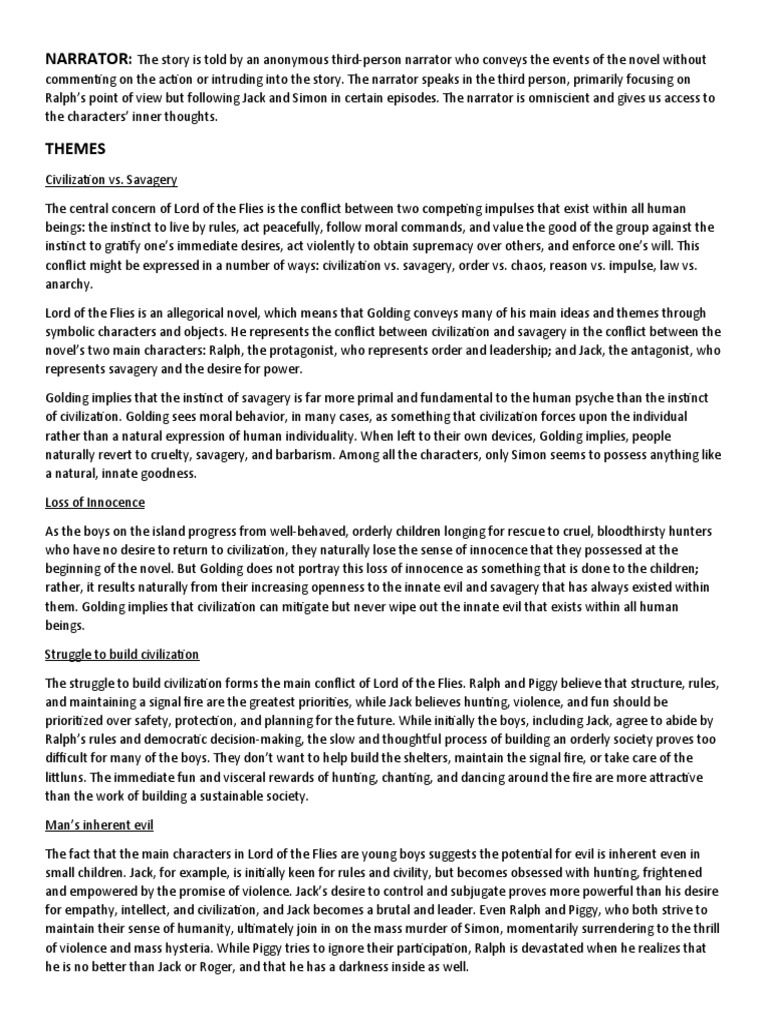 Lord of Flies Analysis | PDF | Narration