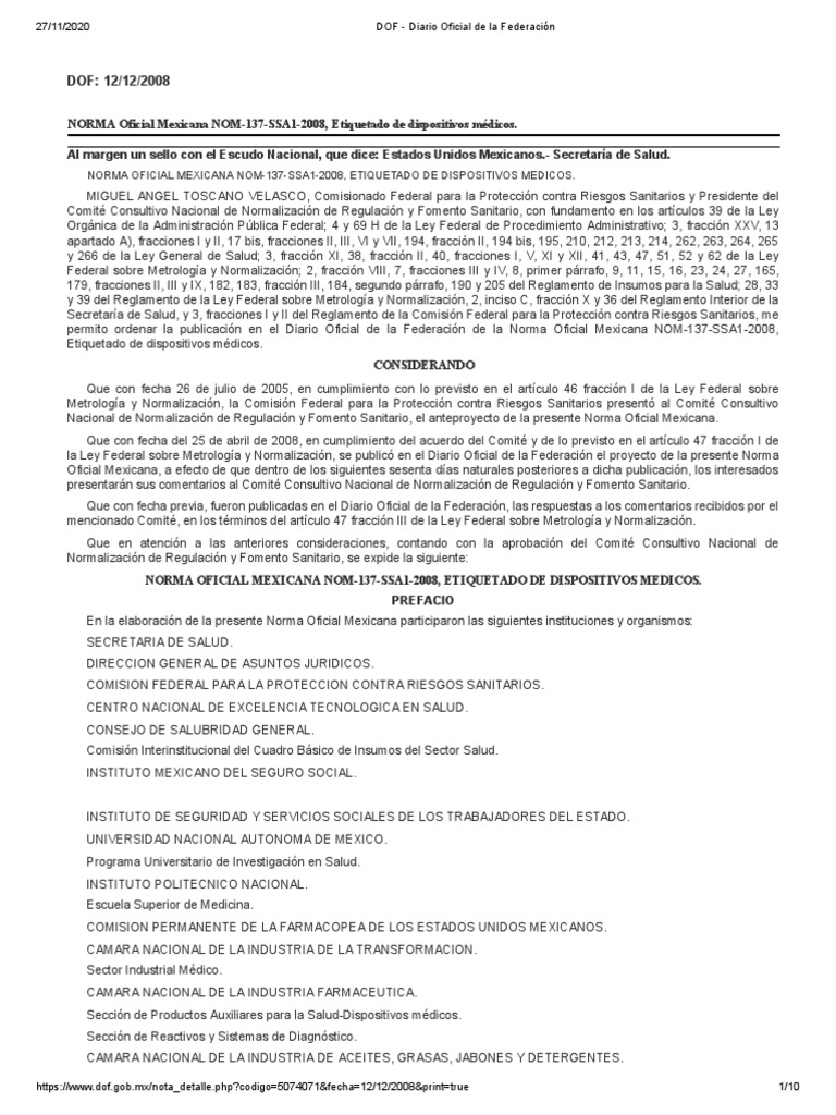 NOM-137-SSA1-2008 - Etiquetado de Dispositivos Médicos | PDF | Dispositivo médico | México