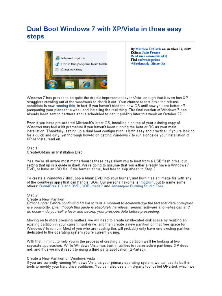 Windows Dual Operating System | PDF | Windows 7 | Windows Vista