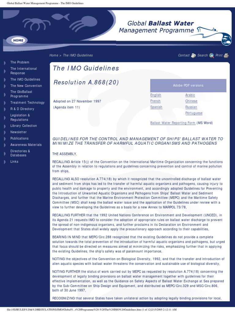 Global Ballast Water Management | PDF | Ships | Water