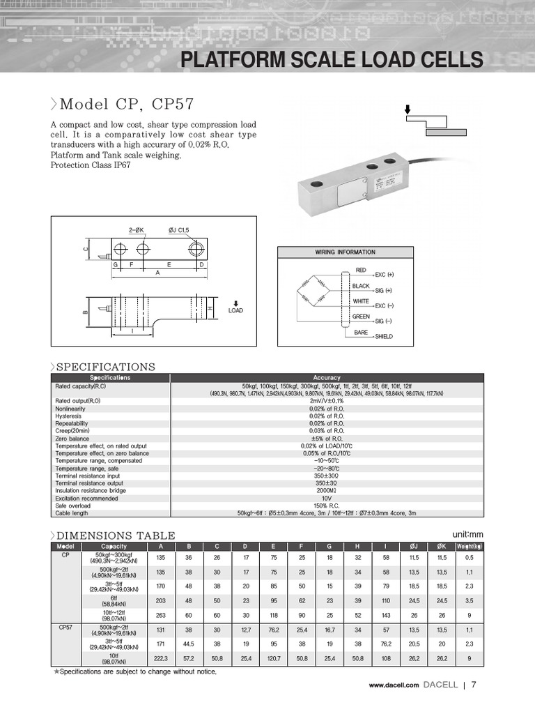PLATFORM SCALE LOAD CELLS - DACell | PDF | Equipment | Electrical Components