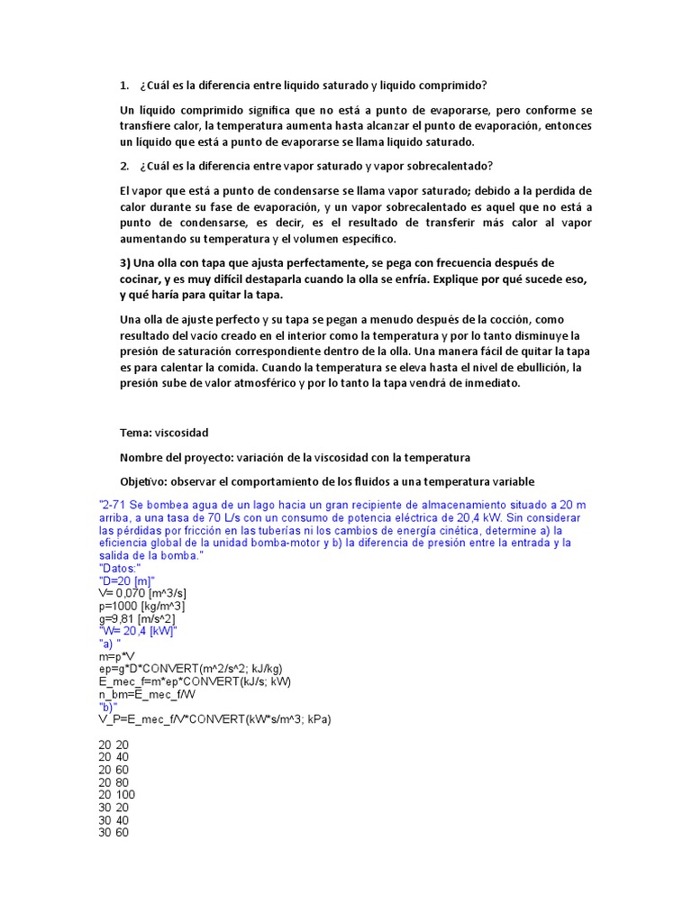 Cual Es La Diferencia Entre Liquido Saturado y Liquido Comprimido | PDF ...
