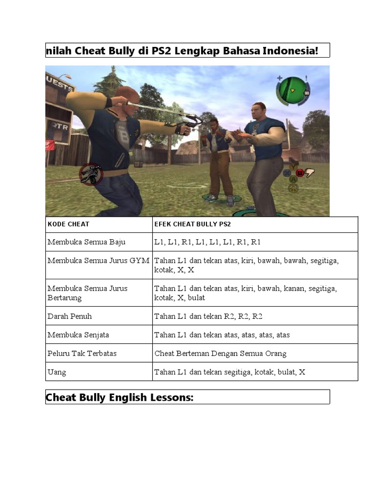 Nilah Cheat Bully Di PS2 Lengkap Bahasa Indonesia | PDF