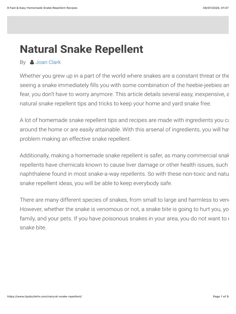9 Fast & Easy Homemade Snake Repellent Recipes | PDF | Garlic | Snake
