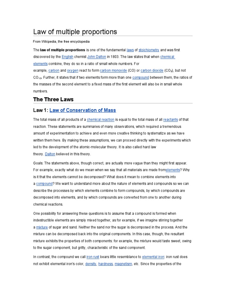 Understanding the Law of Multiple Proportions | PDF | Chemical ...