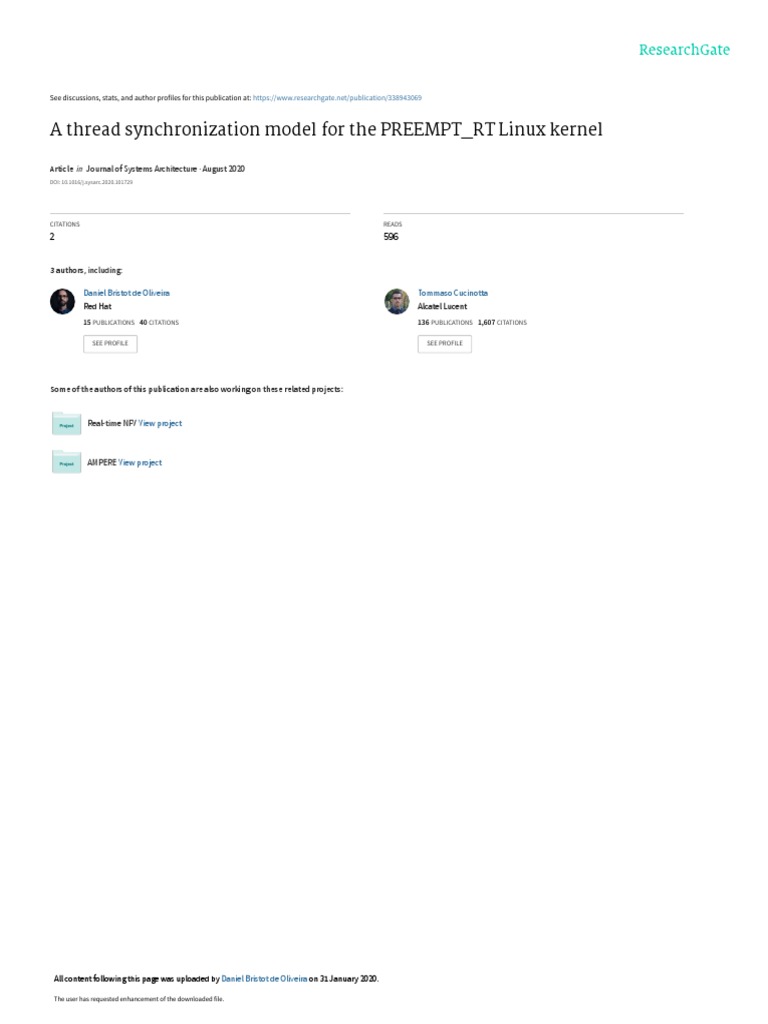 A Thread Synchronization Model For The PREEMPT - RT Linux Kernel | PDF | Thread (Computing ...