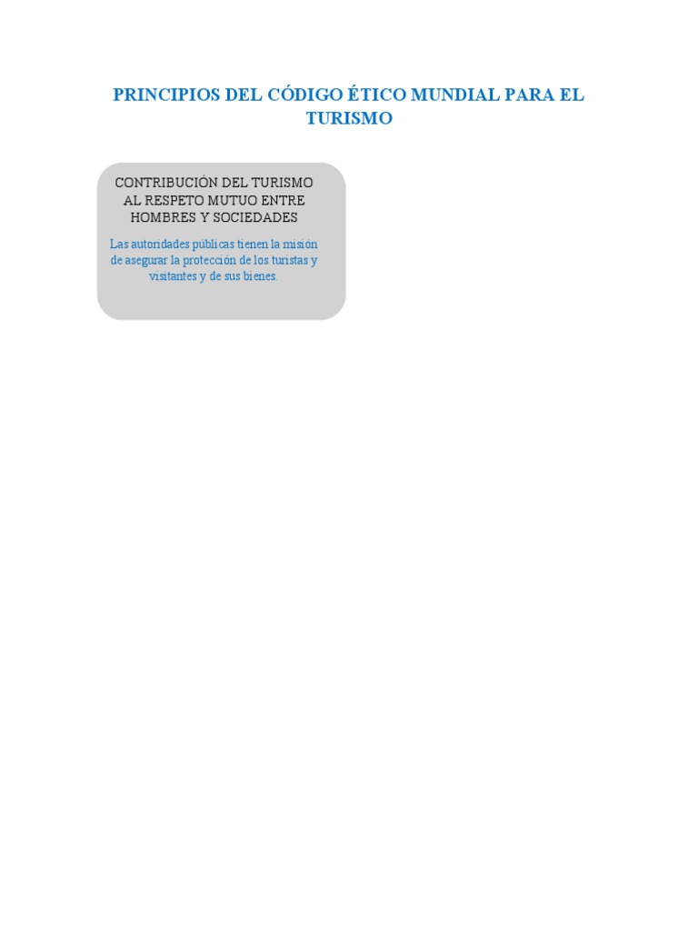 Principios fundamentales del Código Ético Mundial para el Turismo sostenible y responsable | PDF ...