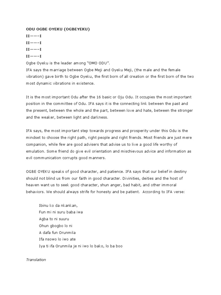 Ogbe Oyeku: The Leader Among Omo Odu | PDF | Religious Belief And ...