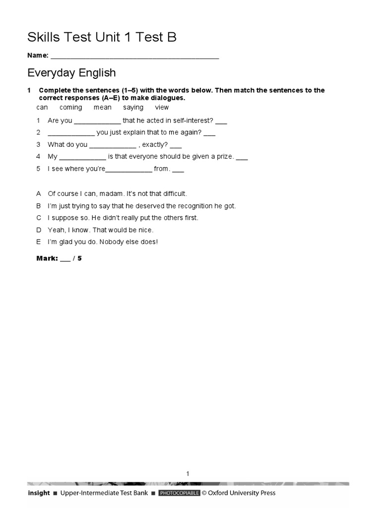 Skills Test Unit 1 Test B | PDF | Foreign Language Studies | Art