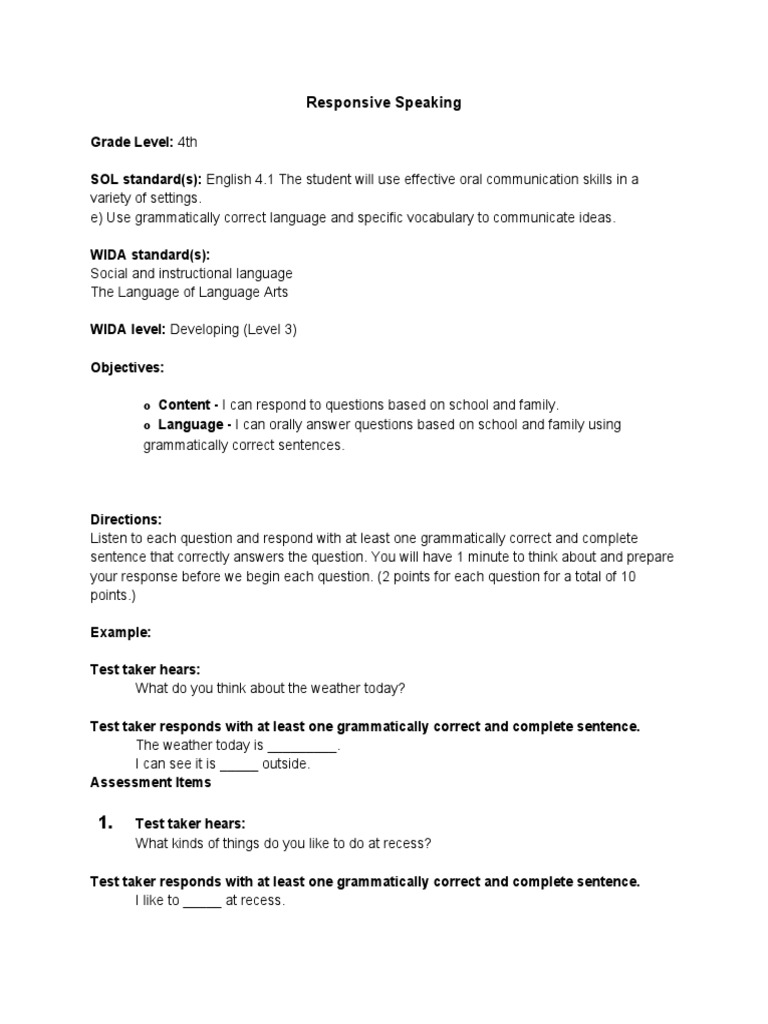 Speaking Assessment | PDF | Question | Test (Assessment)