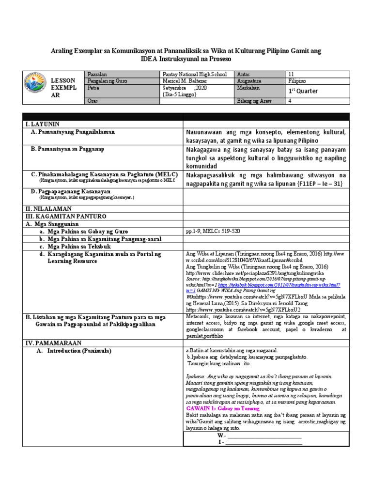 Lesson Exemplar in KOMUNIKASYON | PDF