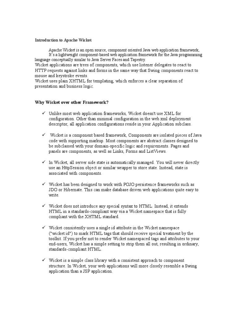 Why Wicket Over Other Framework?: Introduction To Apache Wicket | PDF ...