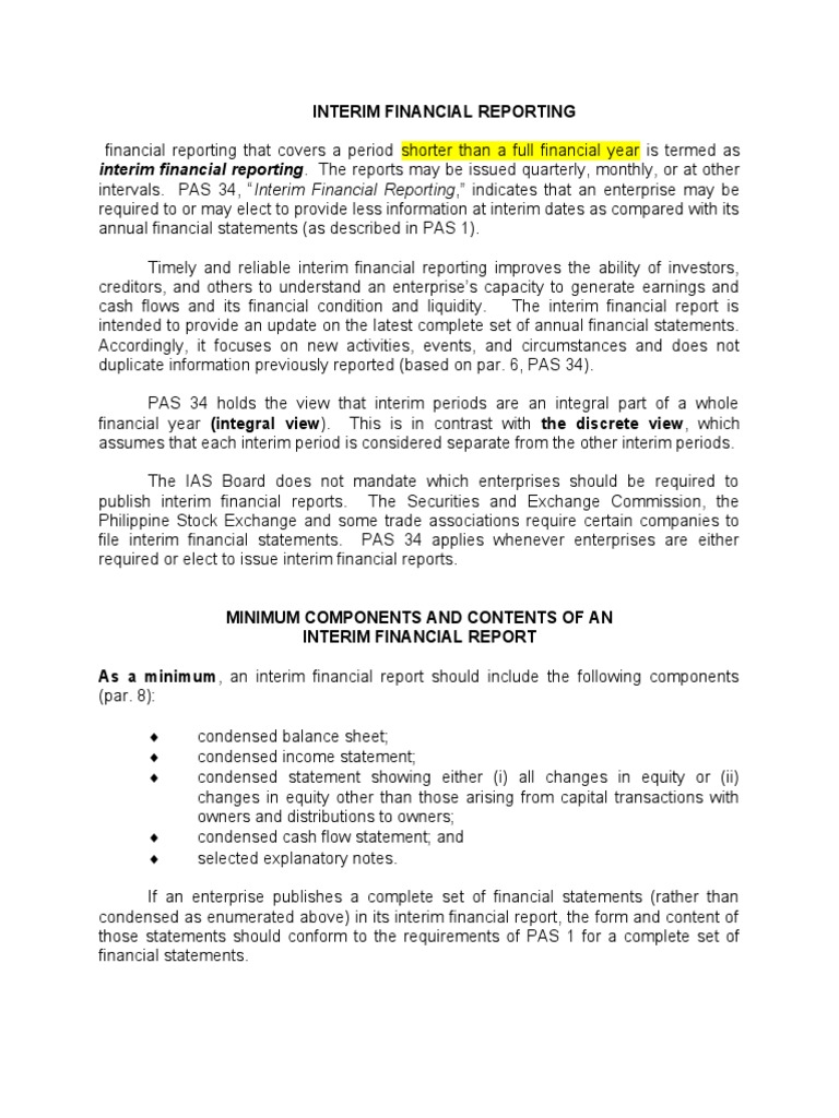 Interim Financial Reporting | PDF | Financial Statement | Revenue