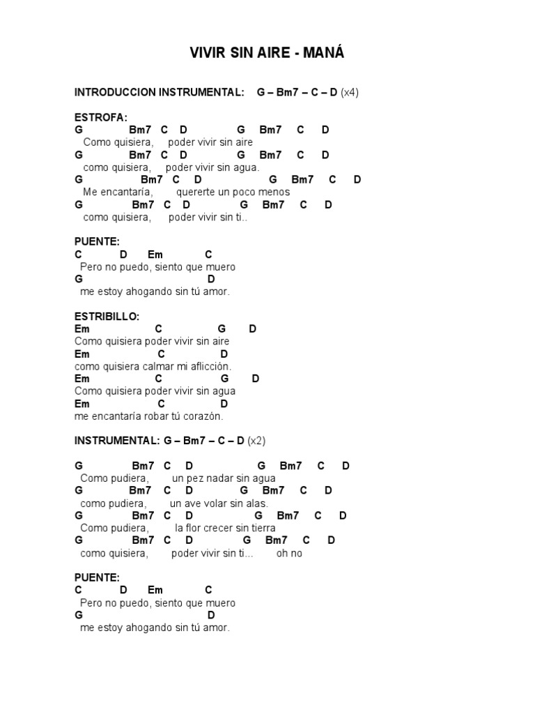 Vivir Sin Aire - Mana - Letra y Acordes | PDF