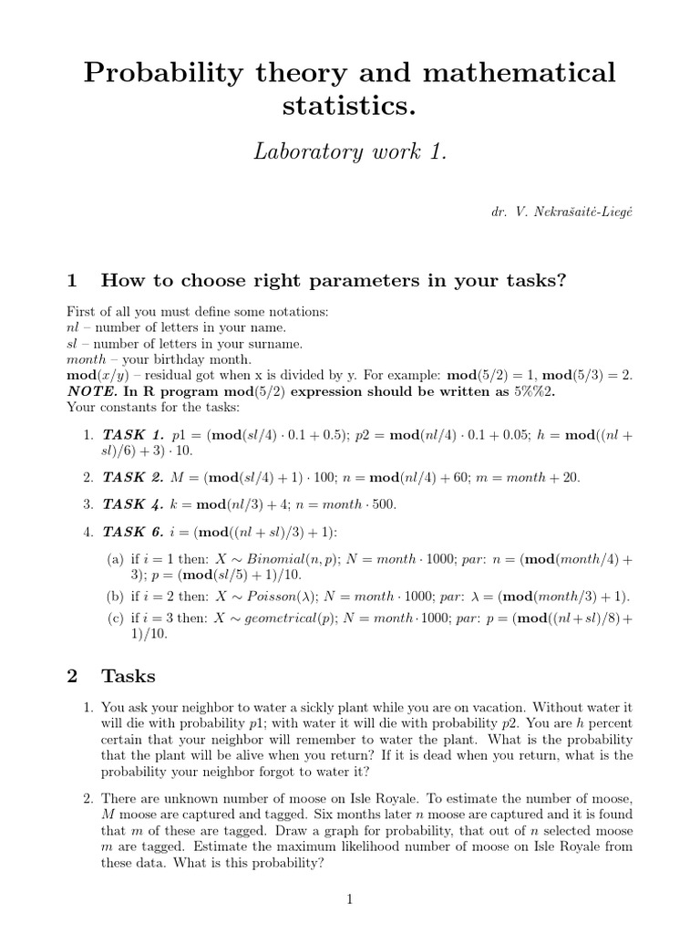 Probability Theory and Mathematical Statistics.: Laboratory Work 1 ...