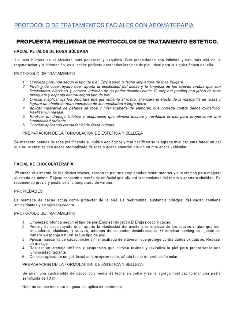 Protocolo de Tratamientos Faciales Con Aromaterapia | PDF | Miel | Piel