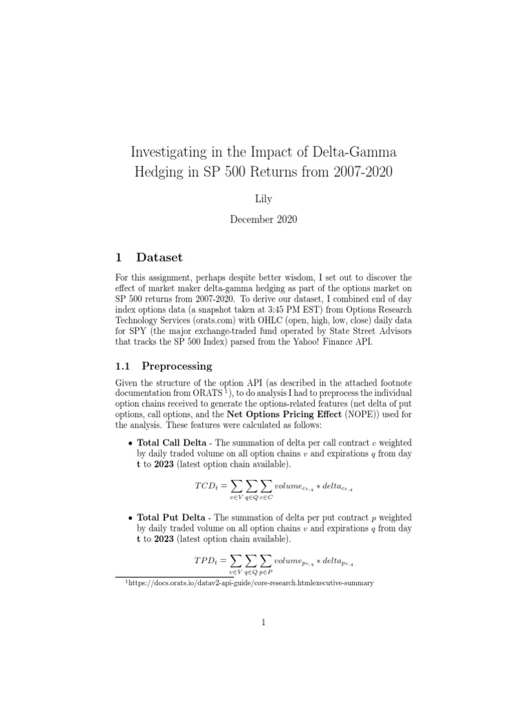 Investigating Delta-Gamma Hedging Impact On SPY Returns 2007-2020 | PDF ...