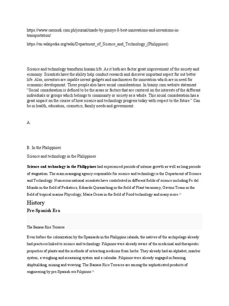 Philippine Science and Technology History | PDF | Philippines | Science