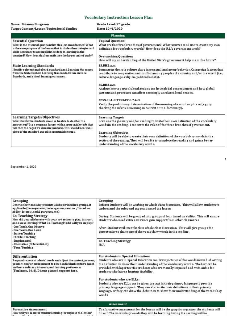 Vocabulary Instruction Lesson Plan: Essential Question | PDF ...