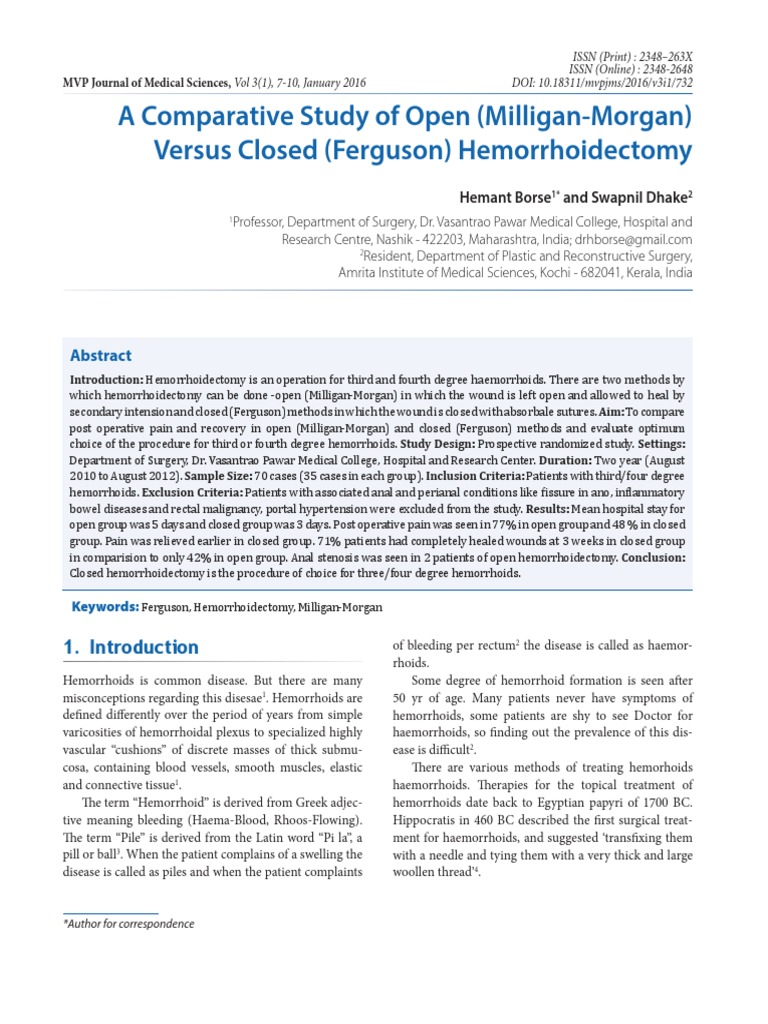 A Comparative Study of Open (Milligan-Morgan) Versus Closed (Ferguson ...