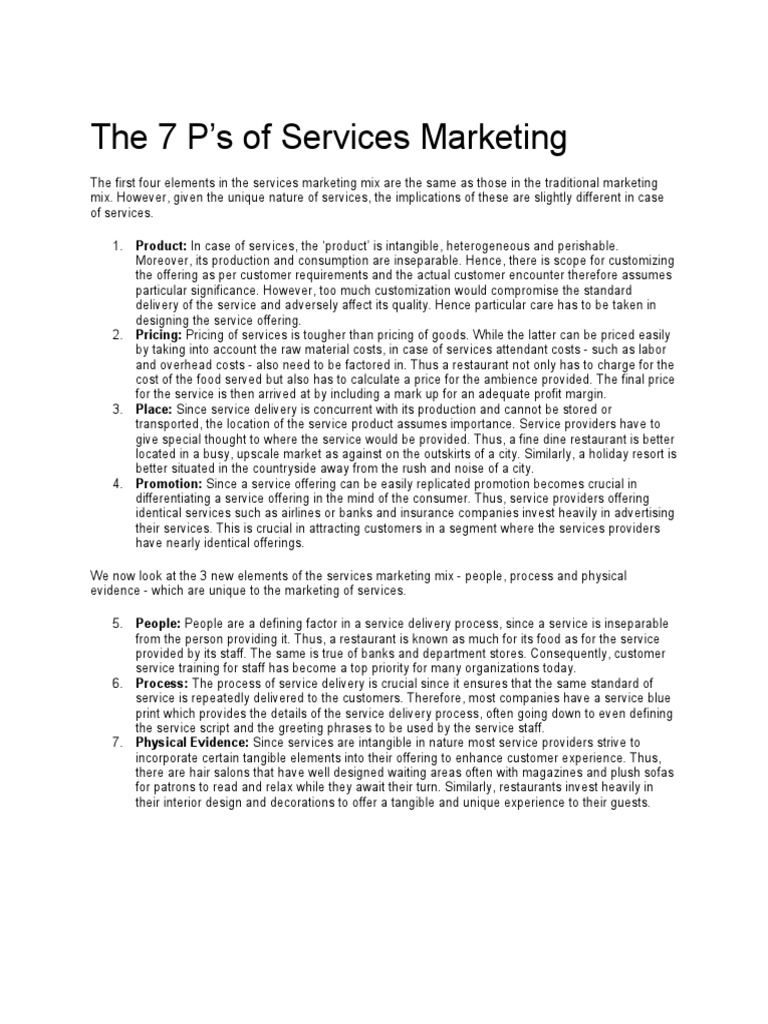 The 7 P's of Services Marketing | PDF | Pricing | Media Manipulation