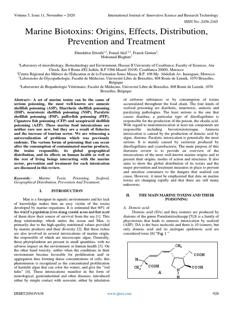 Marine Biotoxins Origins, Effects, Distribution, Prevention and ...